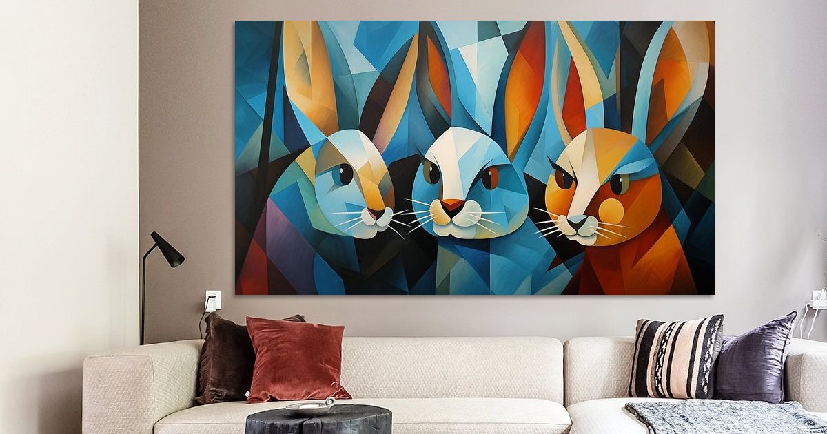 Konijnen abstract kubisme panorama van TheXclusive Art op canvas, behang en meer